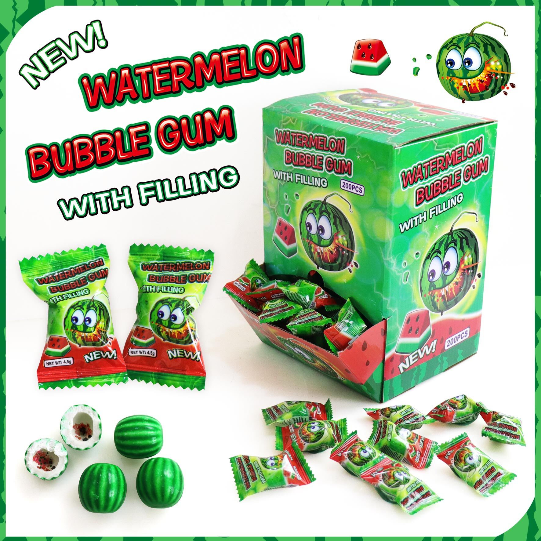 NEW WATERMELON BUBBLE GUM WITH JAM 6*200*4,5gr – Noor Star AB